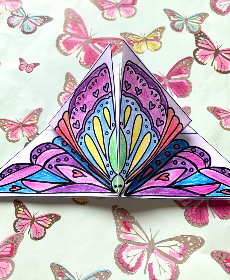 Origami Butterfly – free printable colouring activity – Make Time Together