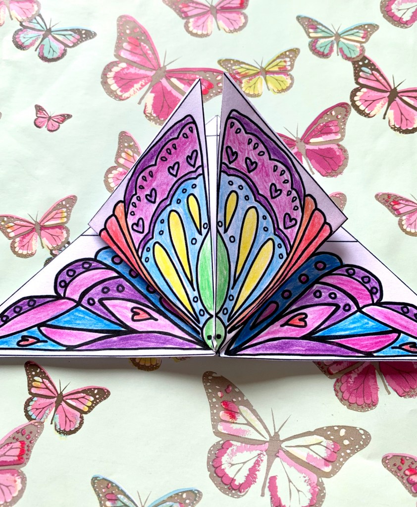 Origami Butterfly – free printable colouring activity – Make Time Together